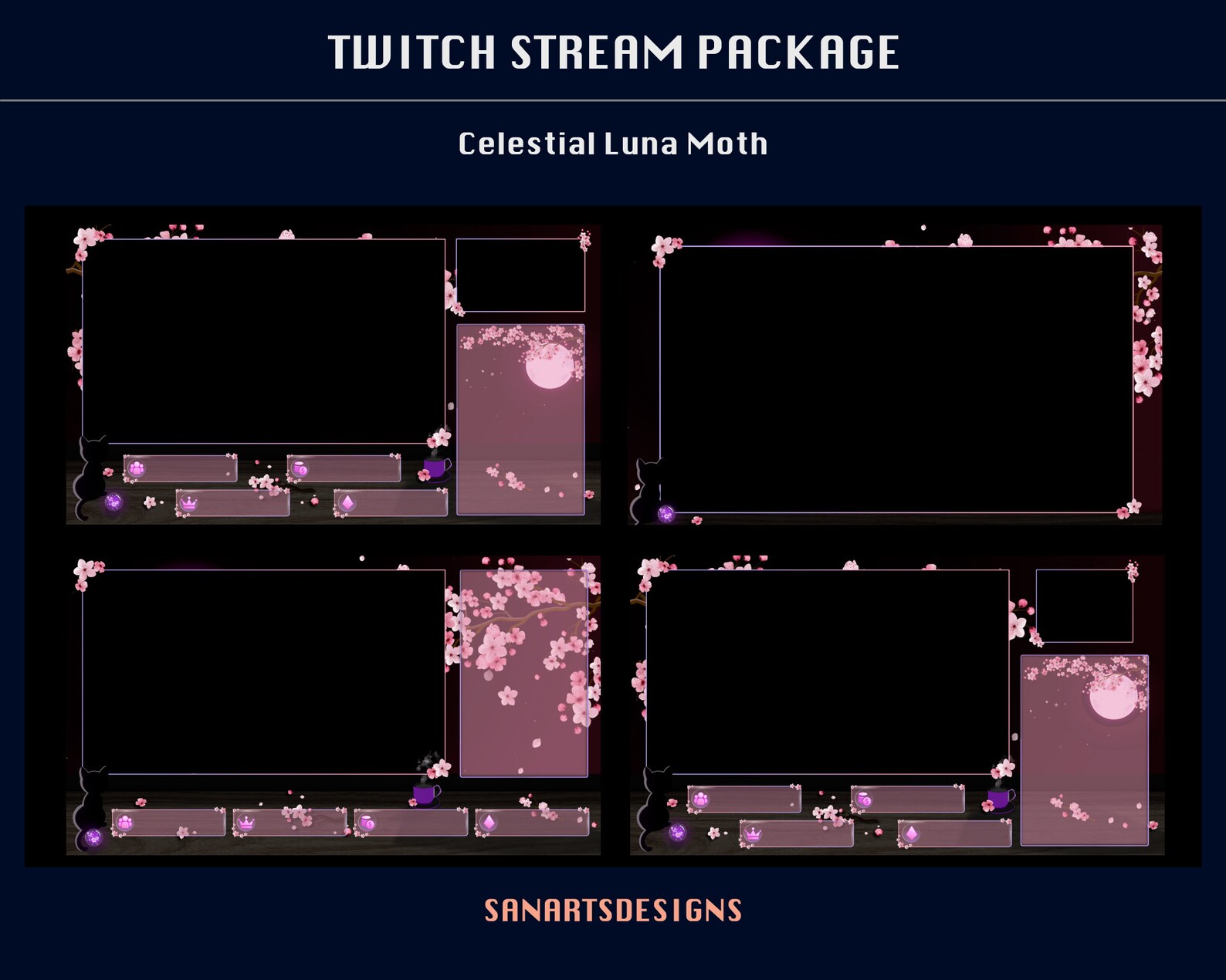 Animated Stream Package Black Cat by Sakura Window, Animated Twitch ...