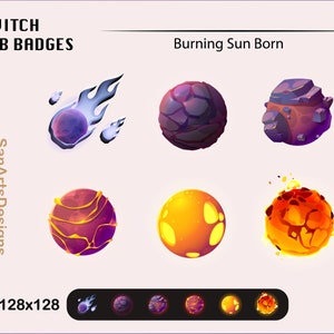 Burning Sun Twitch Sub Badges, Sun Born Twitch Sub Badges, Kawaii Sub ...