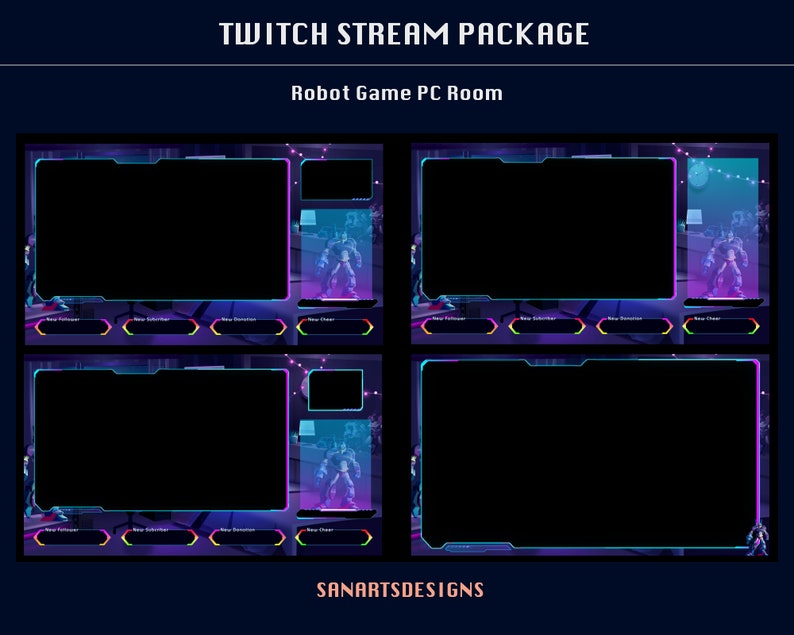 Animated Stream Package Robot Game Room, Animated Twitch Overlay ...