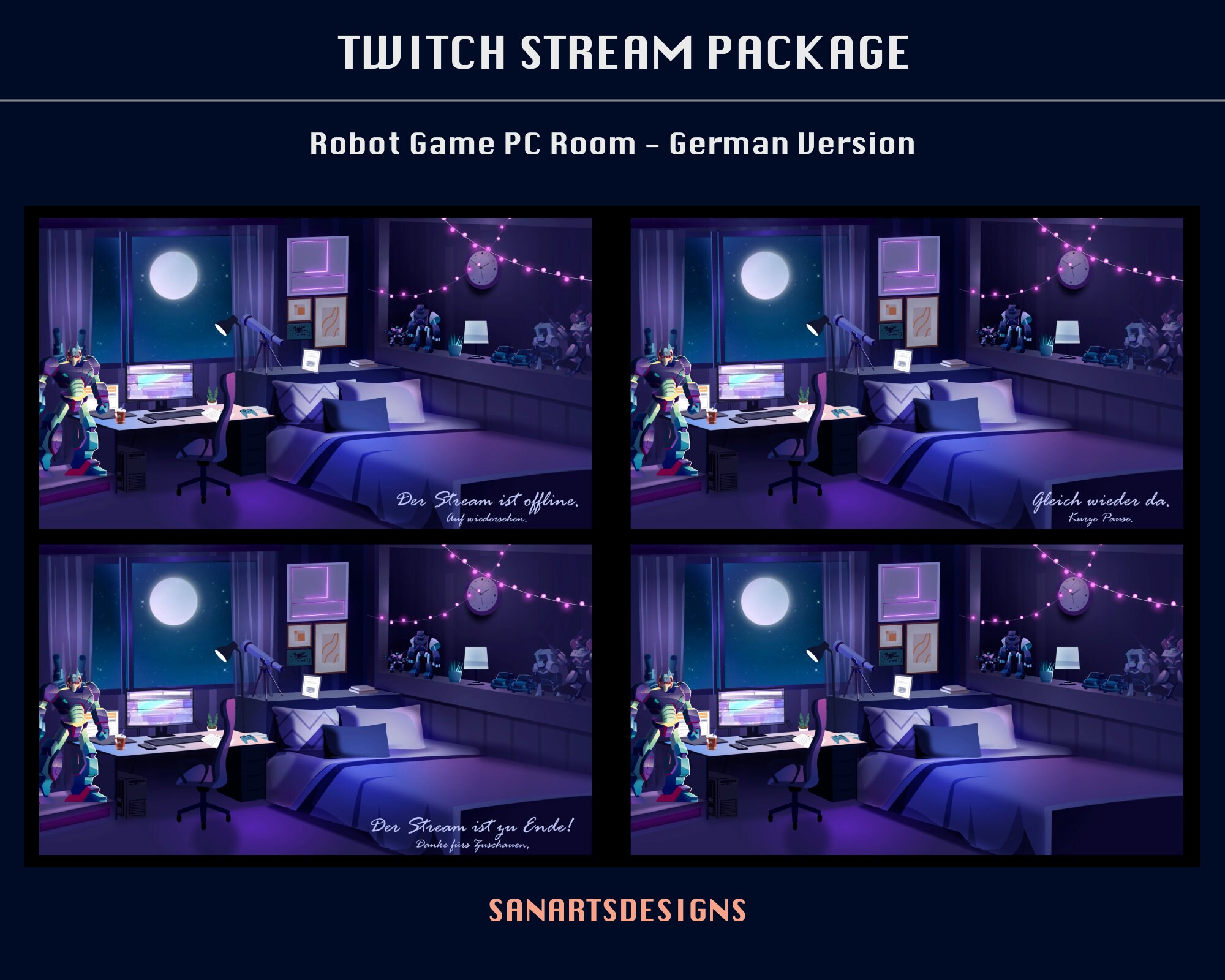 German Animated Stream Package Robot Game Room Animated - Etsy