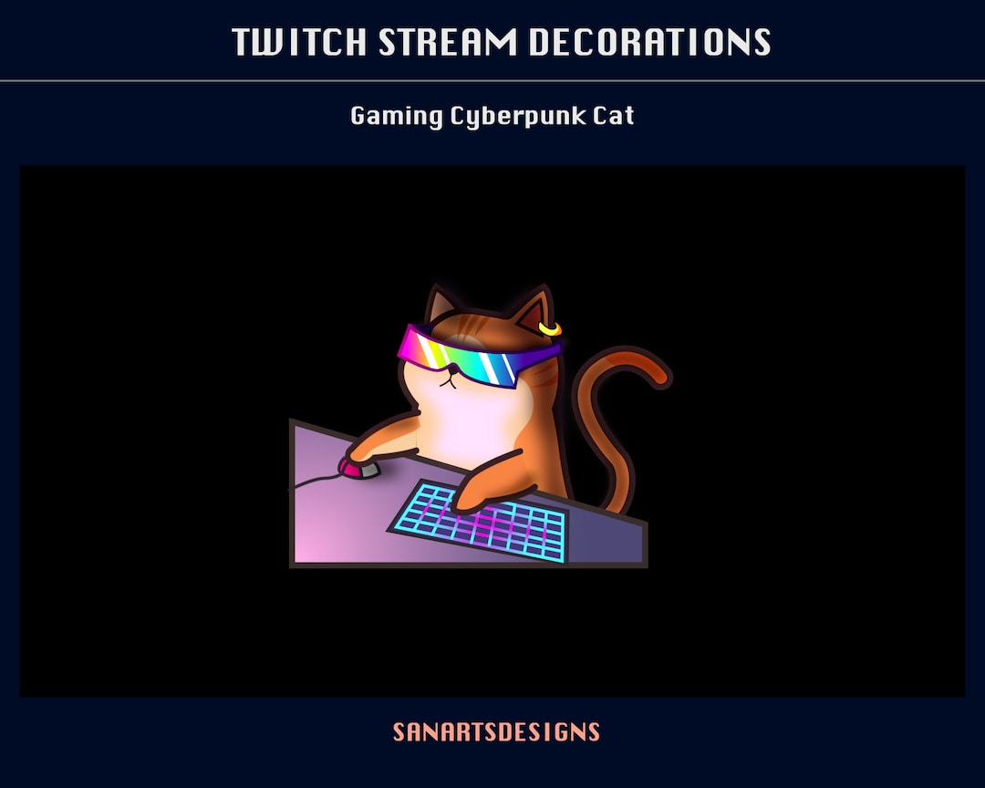 Cute Gaming Cyber Cat Animated Stream Decorations, Cute Gaming Guy ...