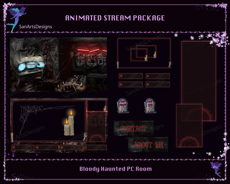 Animated Stream Overlay Package Bloody Haunted PC Room, Animated Twitch ...