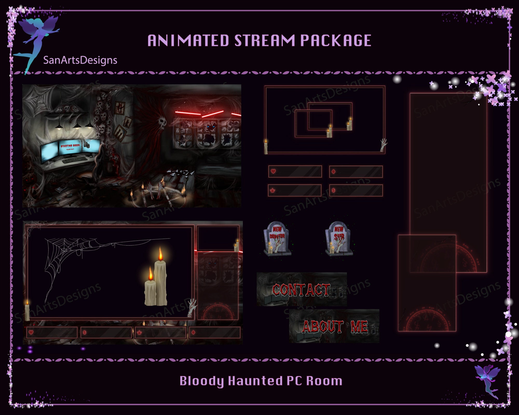 Animated Stream Overlay Package Bloody Haunted PC Room, Animated Twitch ...