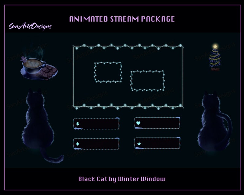 Animated Stream Overlay Layout Set Black Cat by the WINTER Window ...