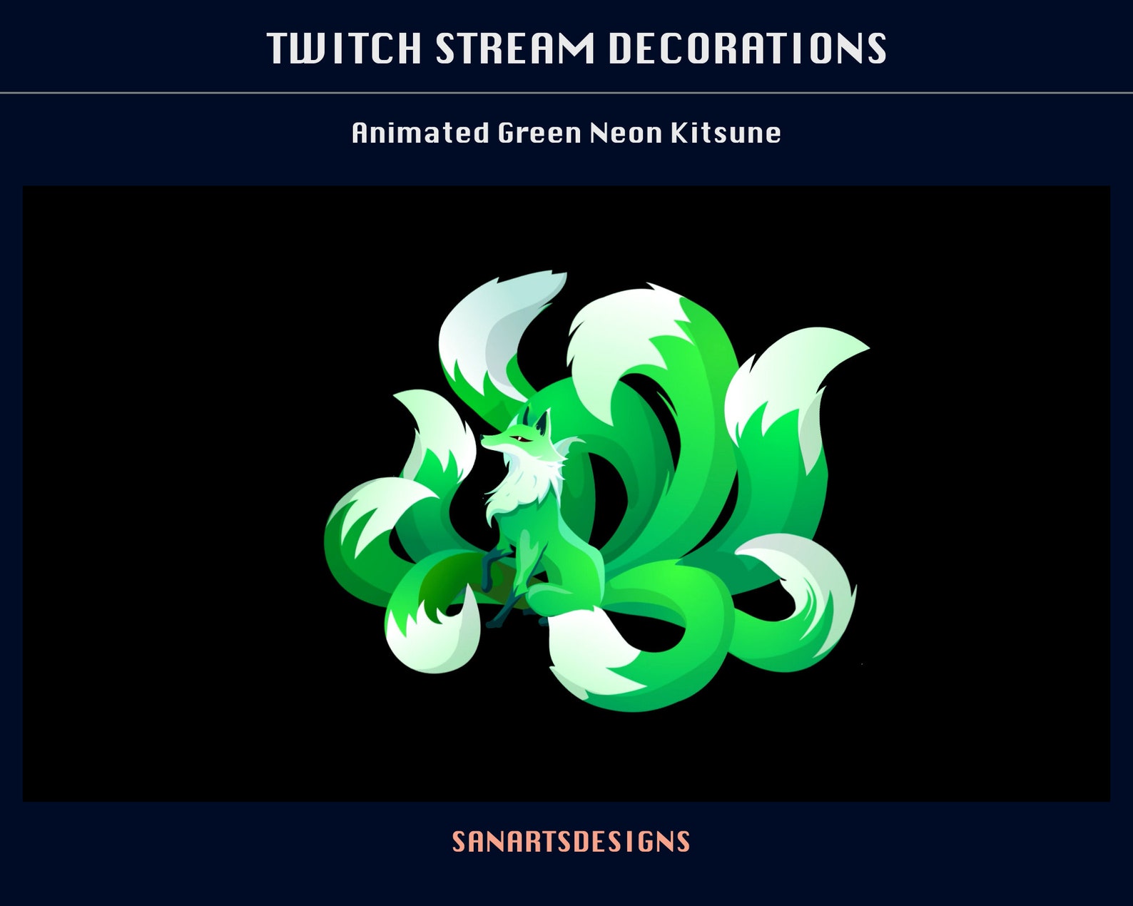 Green Neon Nine Tail Fox Animated Stream Decorations Animated Etsy