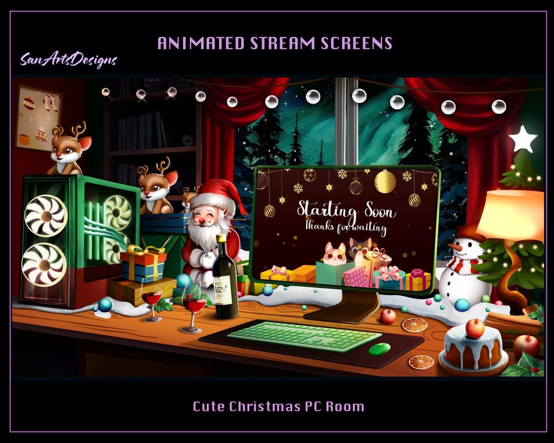 Cute Christmas PC Room Animated Stream Overlays, Cute Christmas Game ...