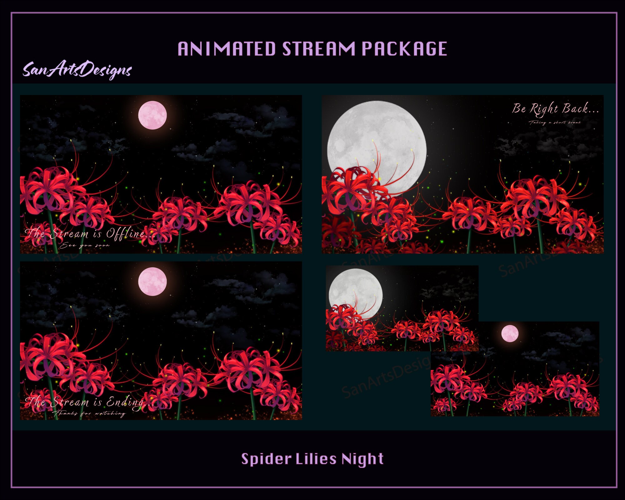 Animated Stream Package Spider Lily Garden, Animated Twitch Overlays ...