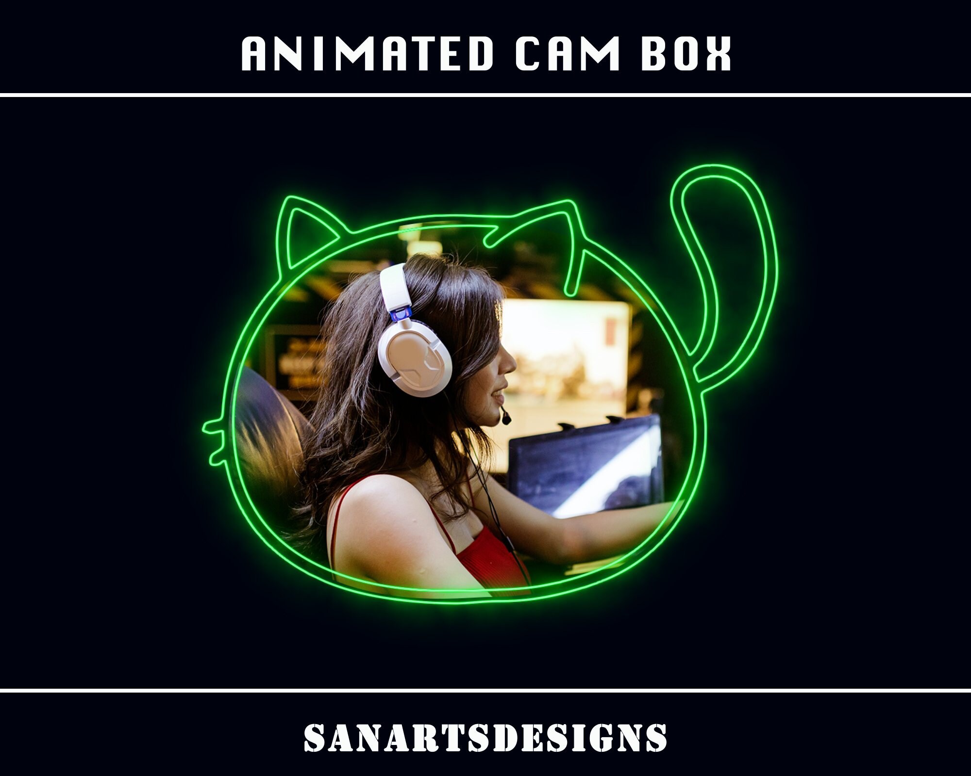 Animated Twitch Camera Frames Neon Cat, Neon Cat Shape Animated Twitch ...