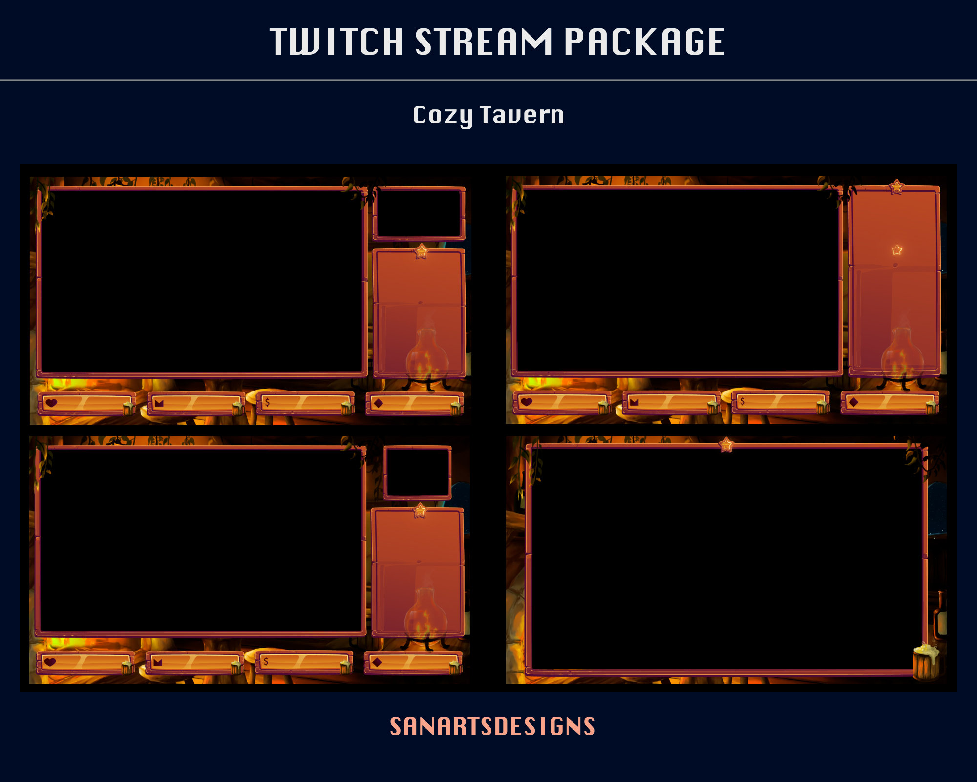 Animated Twitch Overlays Package Cozy Tavern, Warm Pub Animated Stream ...