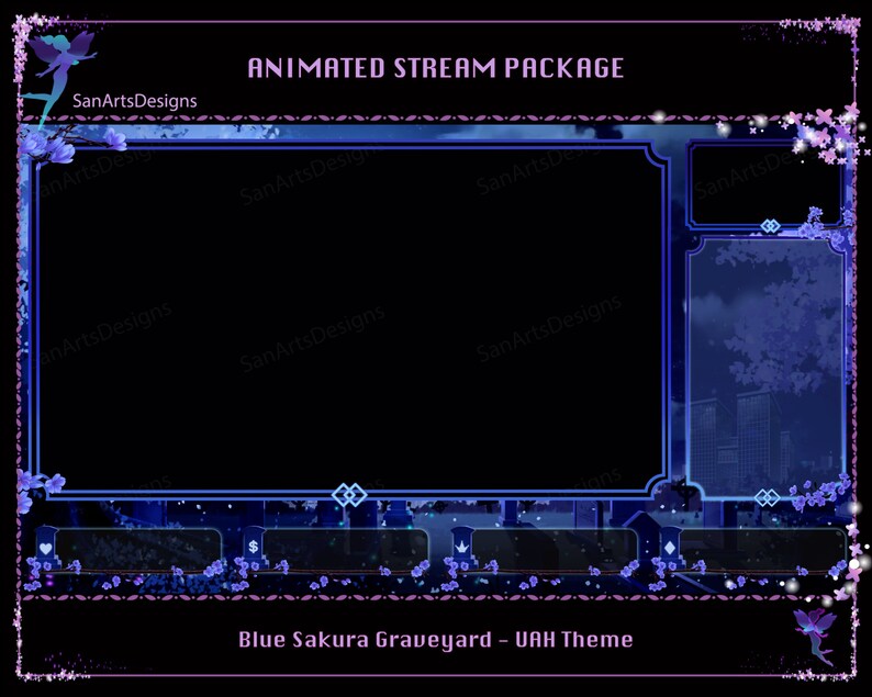 Animated Stream Package Blue Sakura Graveyard, Animated Twitch Overlays ...