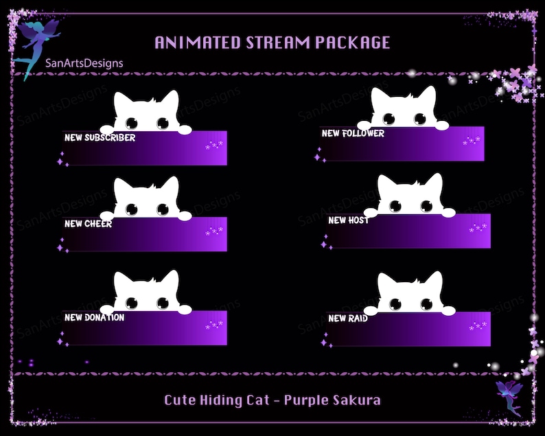 Animated Stream Package Purple Cute Hiding Cat, Animated Twitch ...
