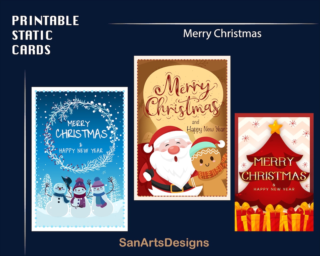 Cute Merry Christmas Cards, Cute Happy New Year Printable Postcard - Etsy