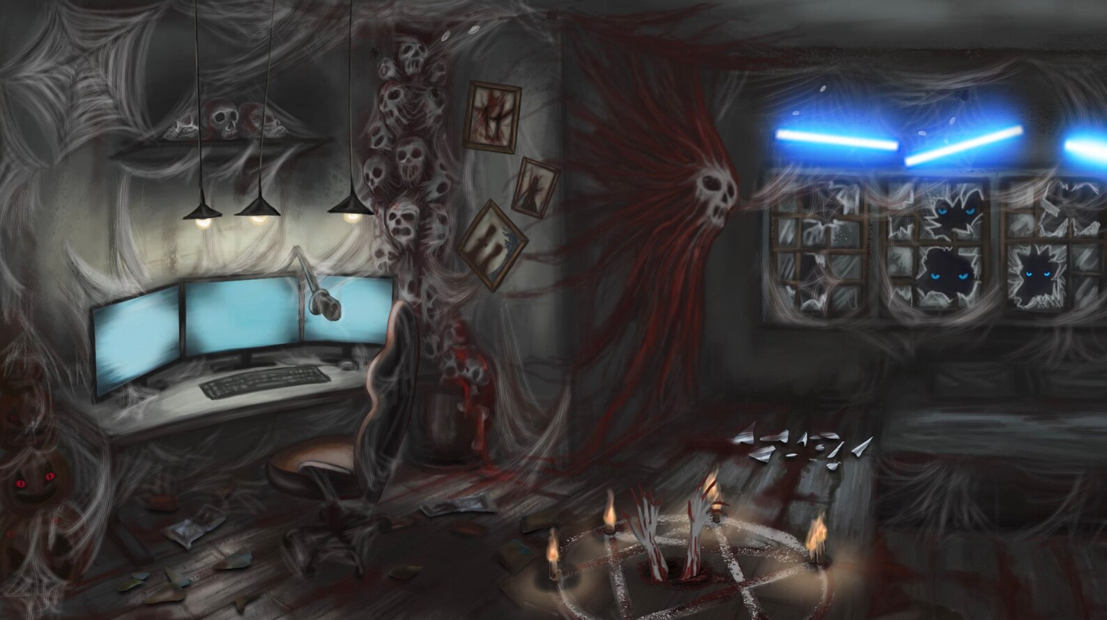 Animated Scenes Haunted PC Room Animated Twitch Overlays PC - Etsy