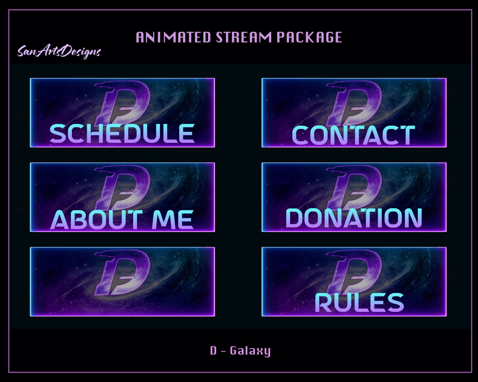 Animated D Galaxy Stream Bundle, Named Galaxy Twitch Overlays, D Galaxy ...