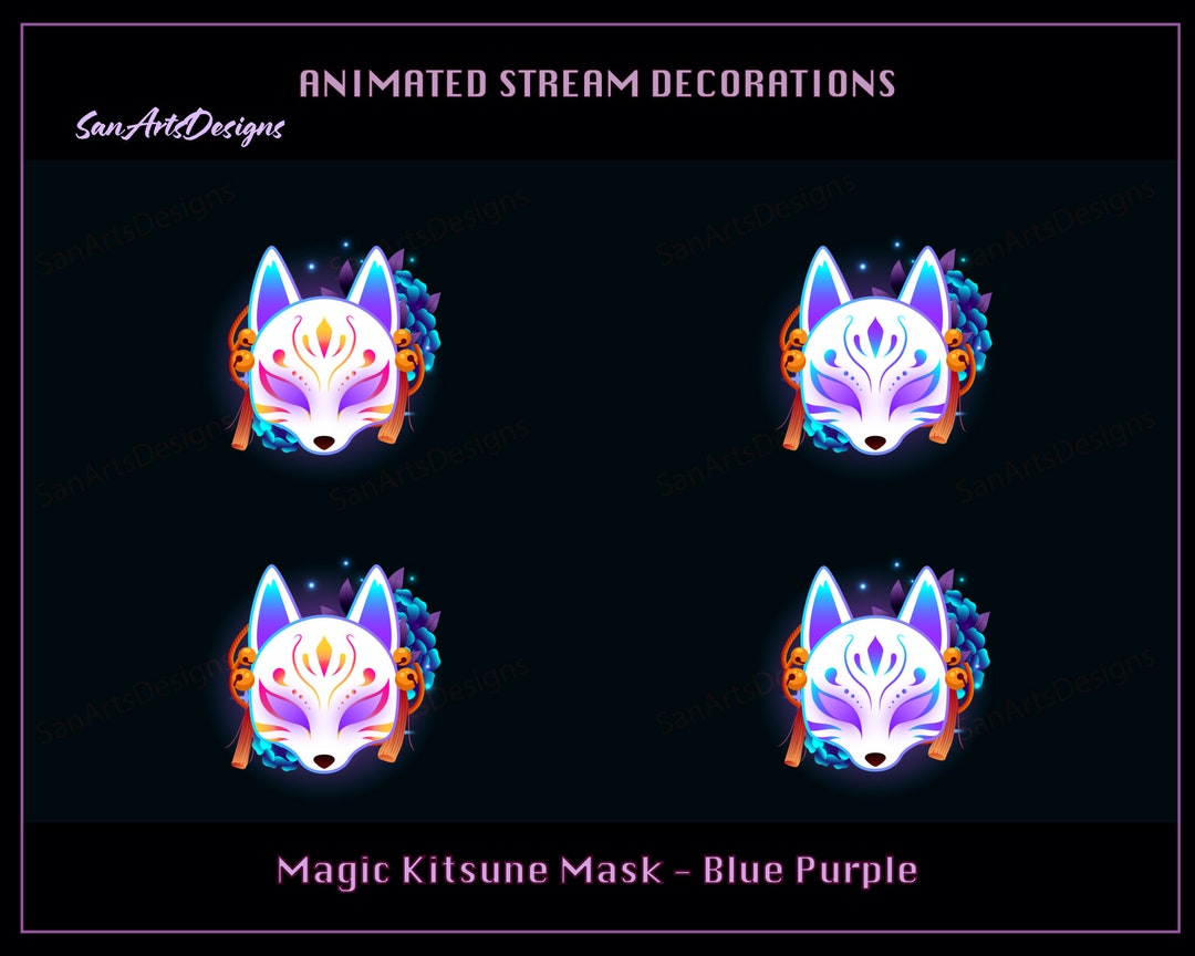 Kitsune Mask Animated Stream Decorations, Purple Blue Kitsune Mask ...