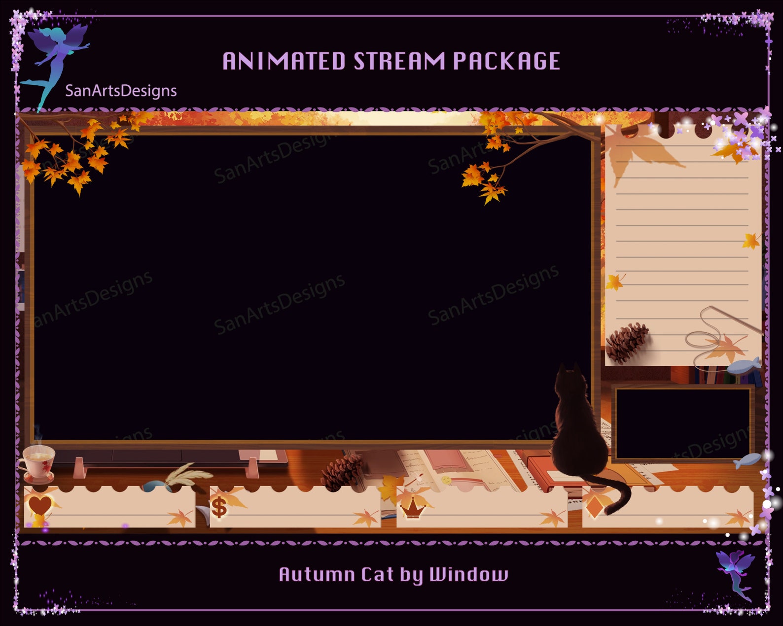 Animated Stream Overlay Package Black Cat by Autumn Window, PC Room in ...