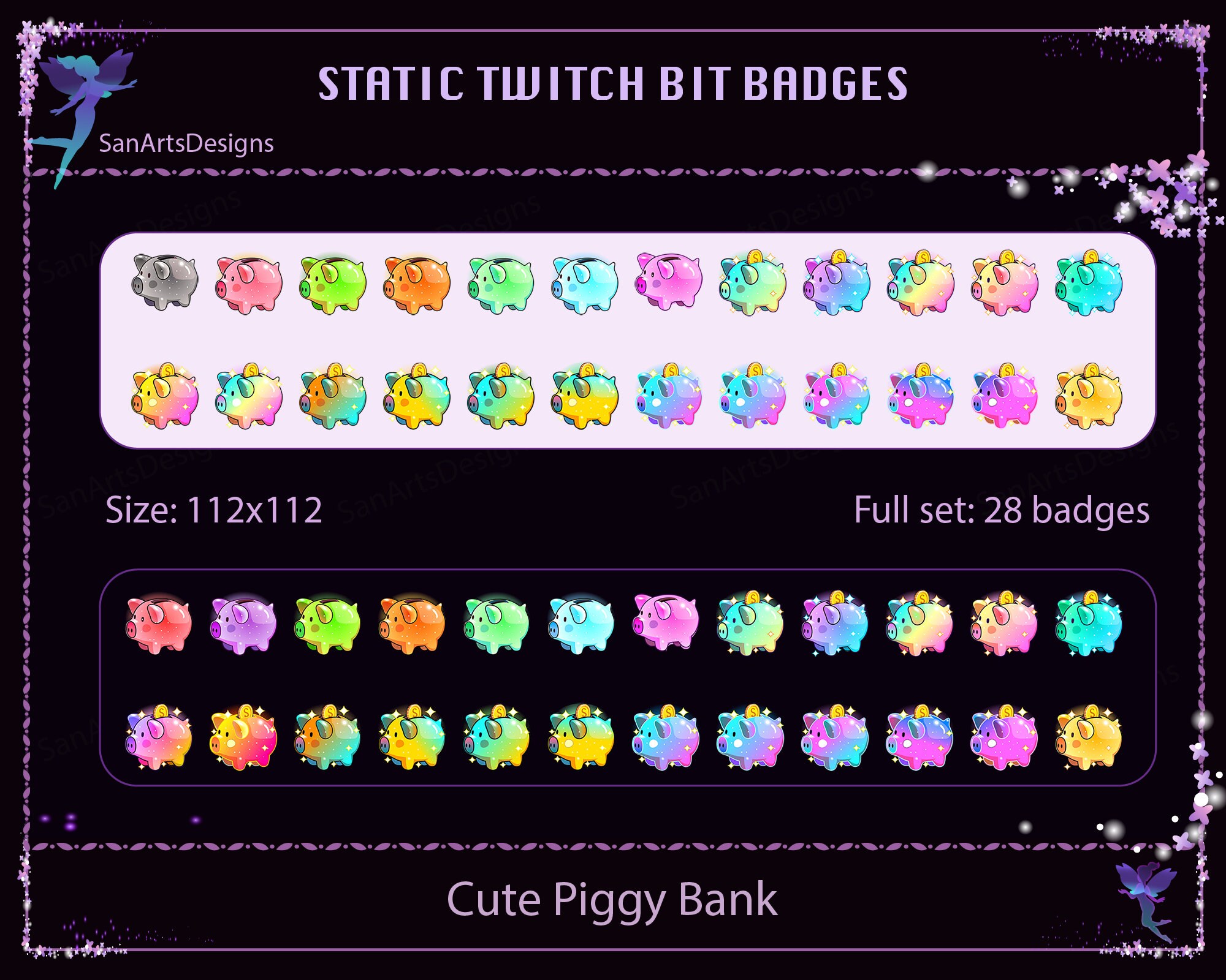 Piggy Bank Twitch Sub Bit Badges Cute Colorful Pig Twitch Bit - Etsy