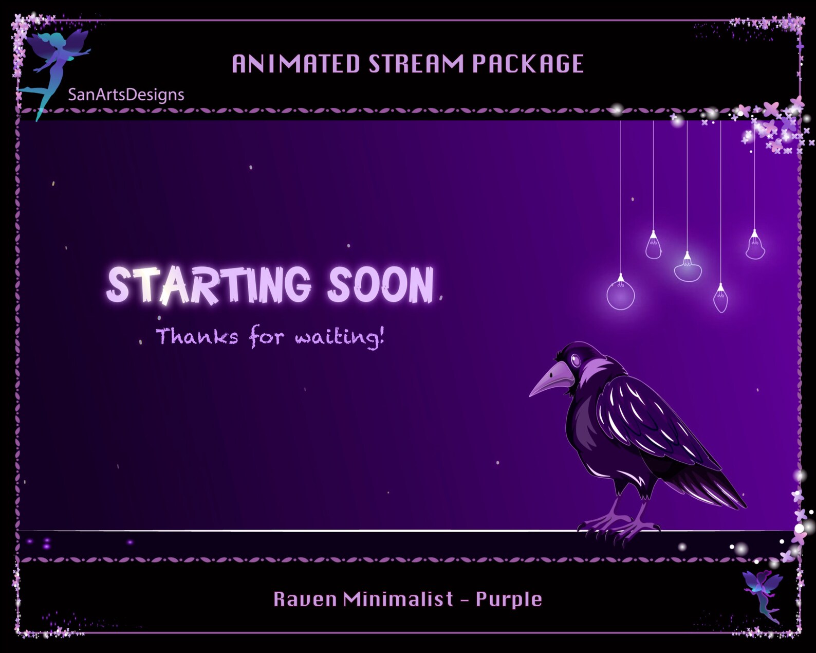 Animated Stream Overlay Package Minimalist Purple Raven for Streamers ...