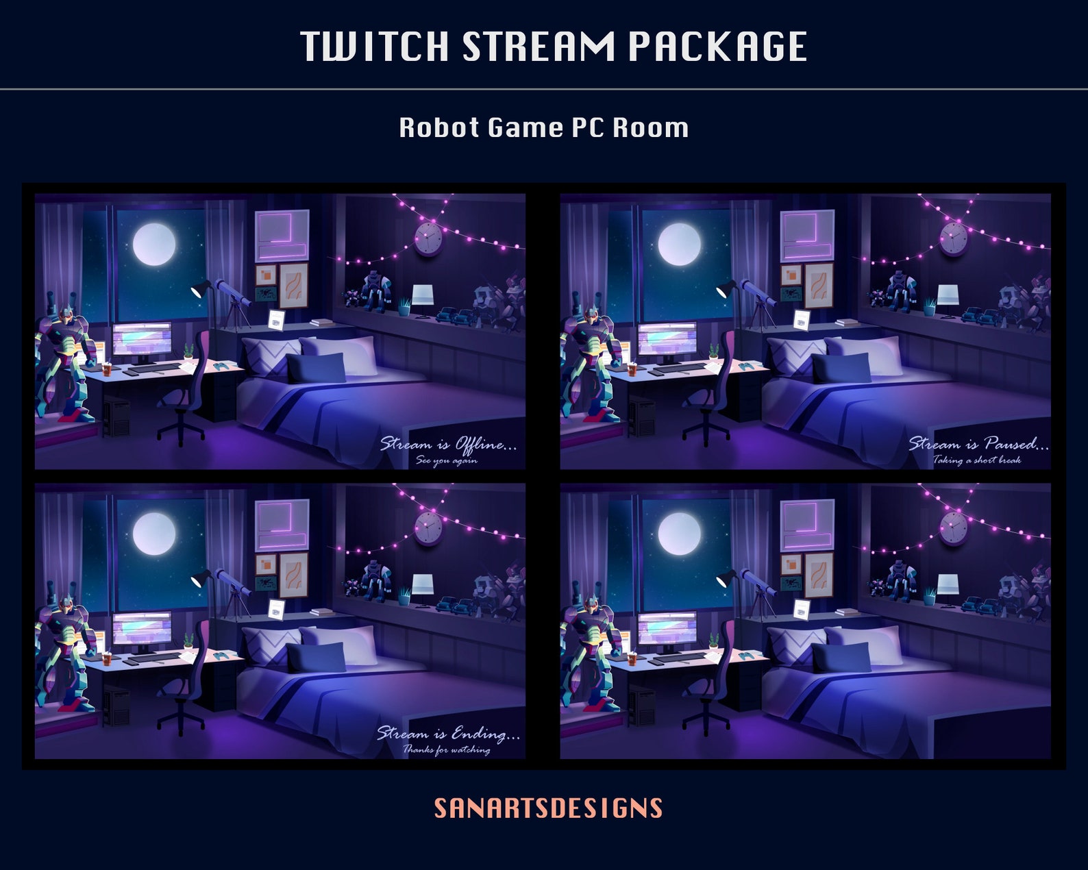 Animated Stream Package Robot Game Room, Animated Twitch Overlay ...