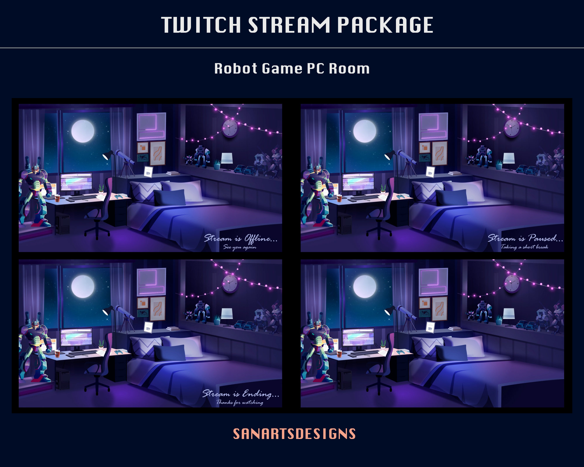 Animated Stream Package Robot Game Room, Animated Twitch Overlay ...