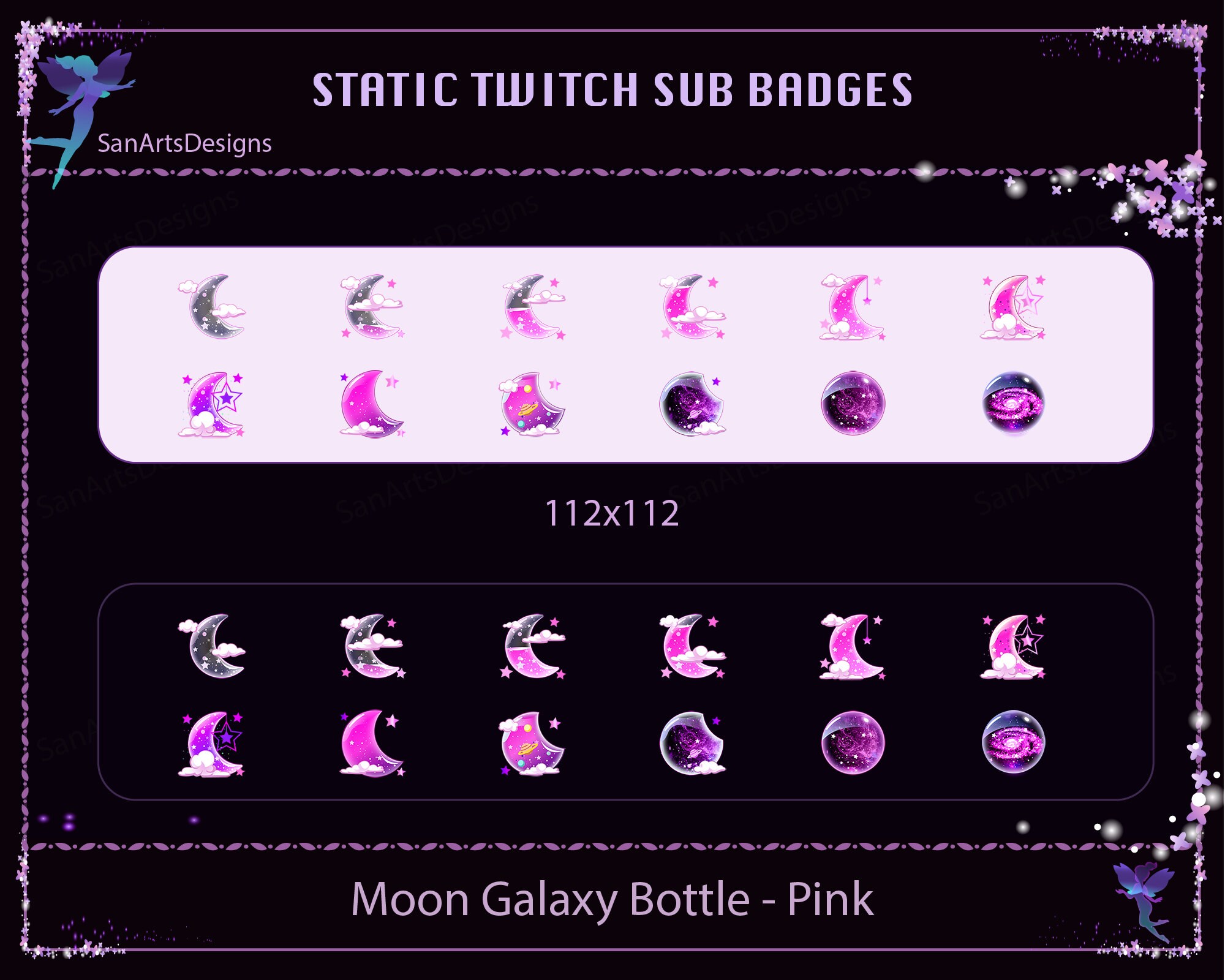 Pink Moon Galaxy Bottle Twitch Sub Badges, Pink Moon Galaxy Stream Sub ...