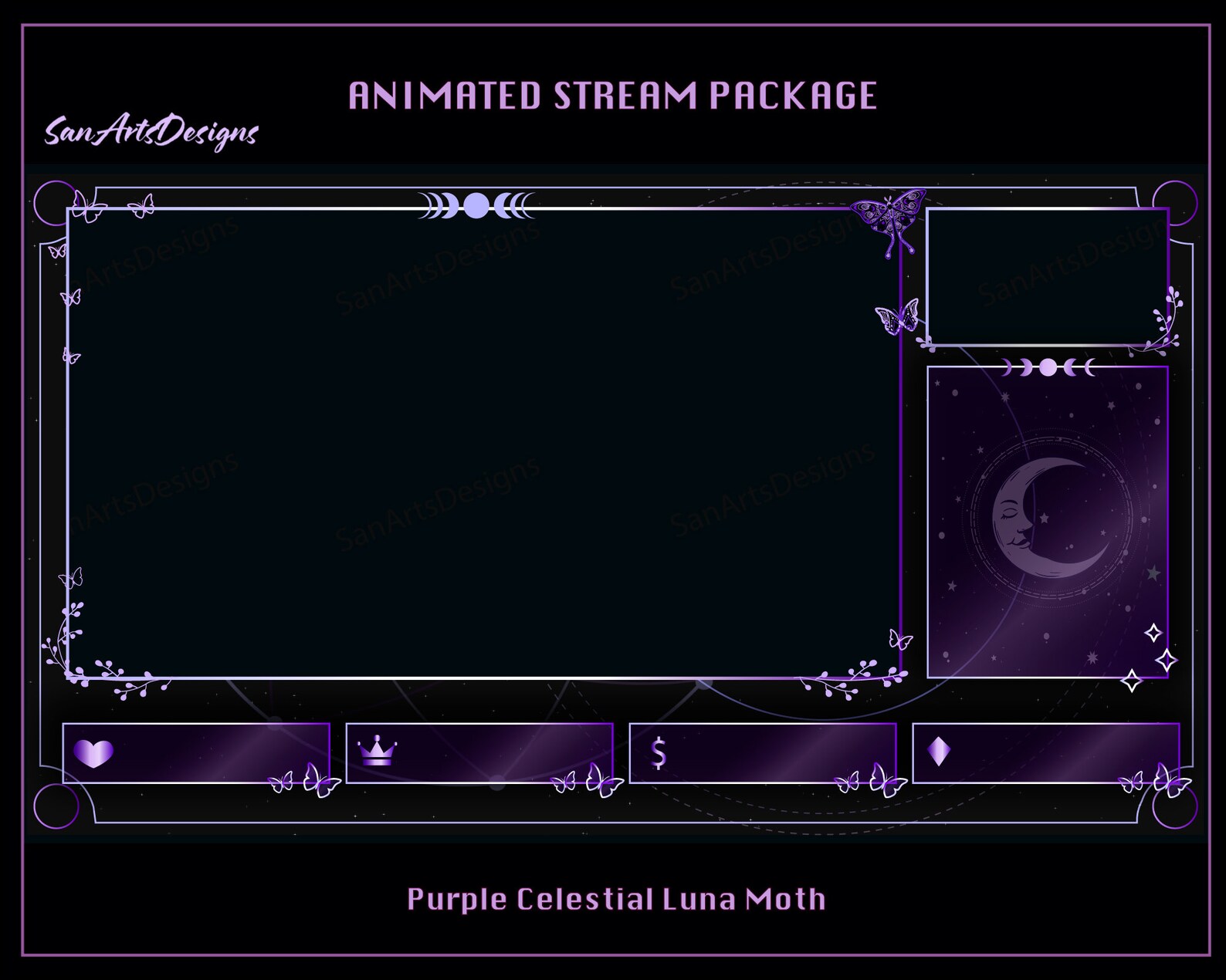 Animated Stream Package Purple Celestial Luna Moth, Animated Twitch ...