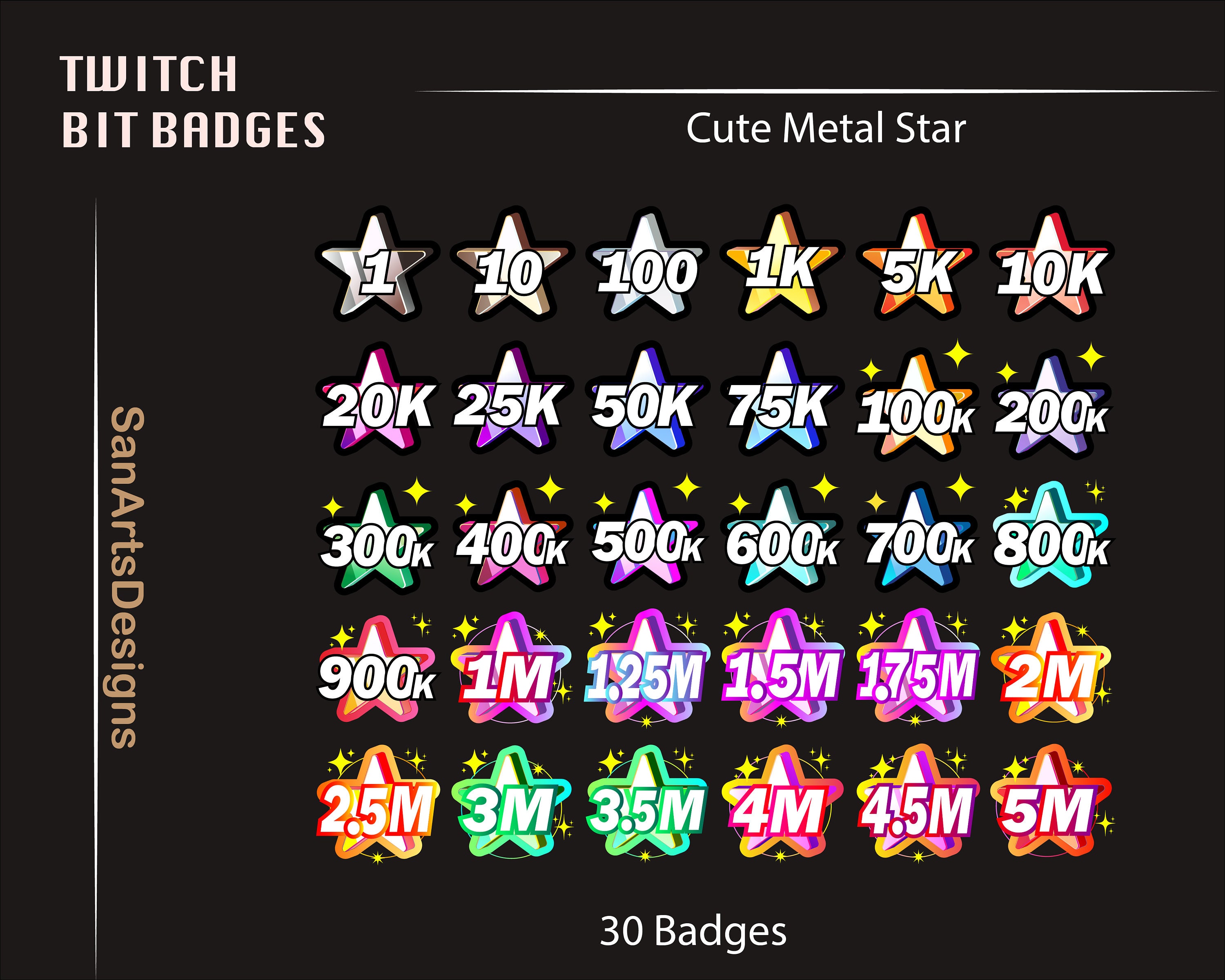 Metal Stars Twitch Bit Badges Cute Colorful Stars Twitch Bit - Etsy