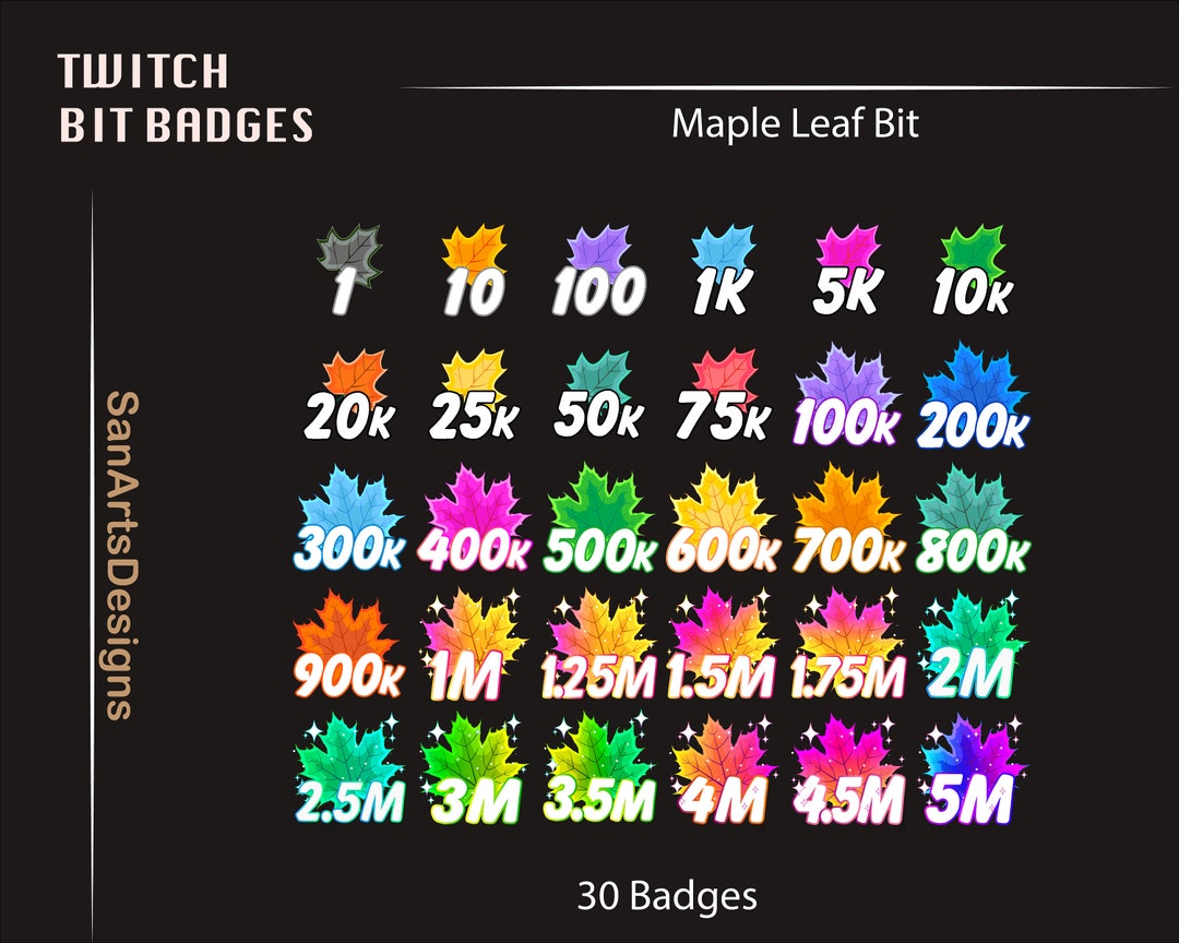 Colorful Maple Leaves Twitch Bit Badges, Maple Leaf Bit Badges, Kawaii ...
