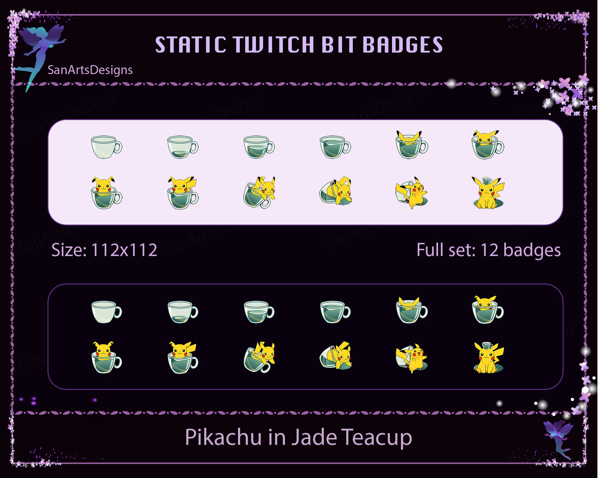 Pikachu in Jade Teacup Twitch Sub Badges, Cute Pokemon Teacup Twitch ...