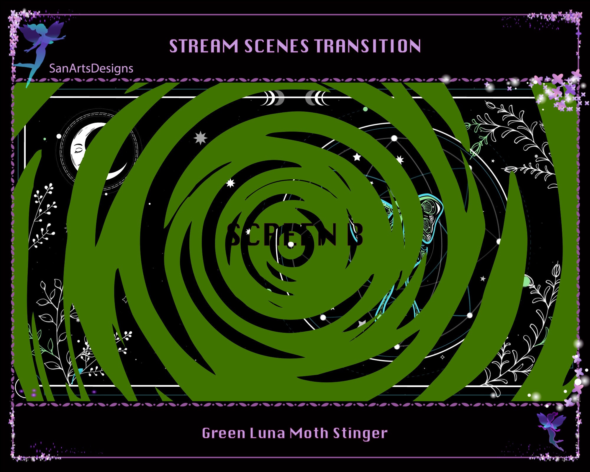 Green Celestial Luna Moth Twitch Stream Scenes Transition - Etsy