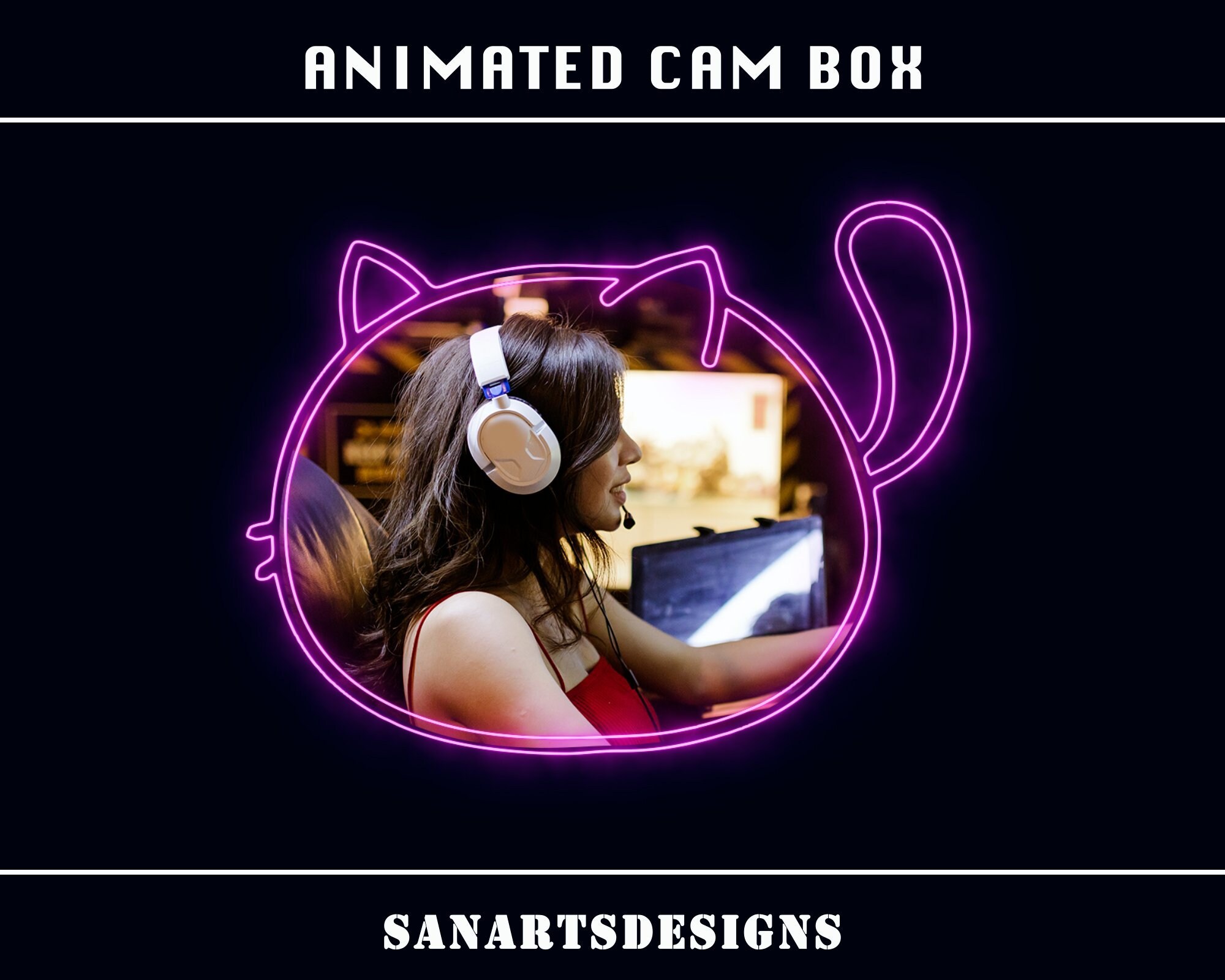 Animated Twitch Camera Frames Neon Cat, Neon Cat Shape Animated Twitch ...