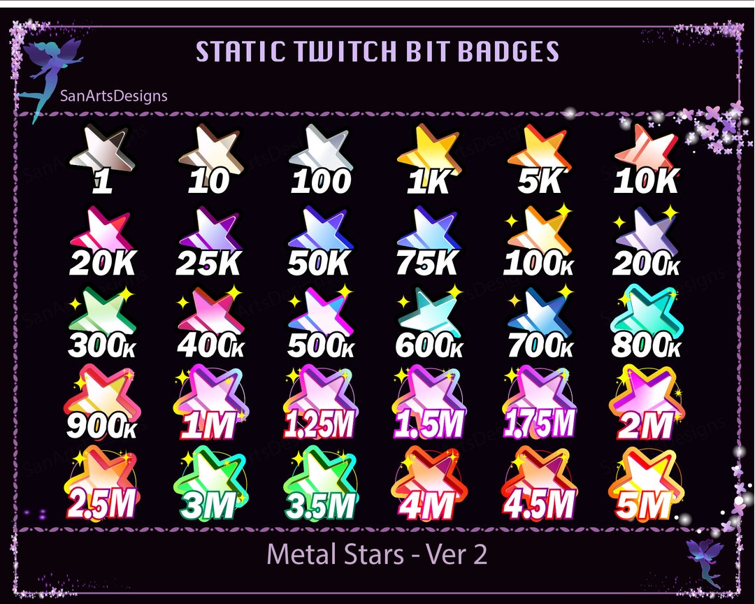 Metal Stars Twitch Bit Badges, Cute Colorful Stars Twitch Bit Badges ...