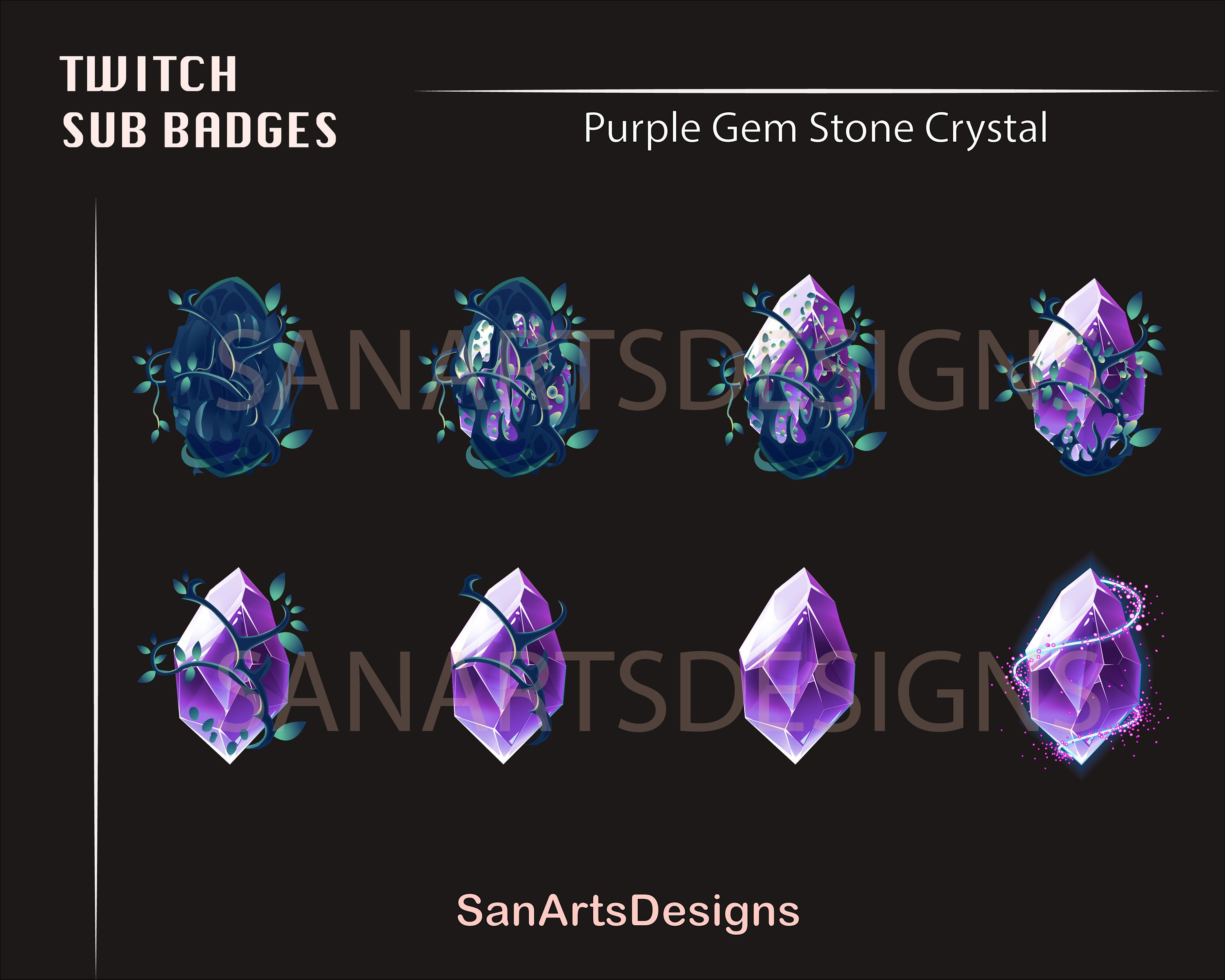 Purple Gem Stone Twitch Sub Badges / Purple Diamond Stone Twitch Sub ...