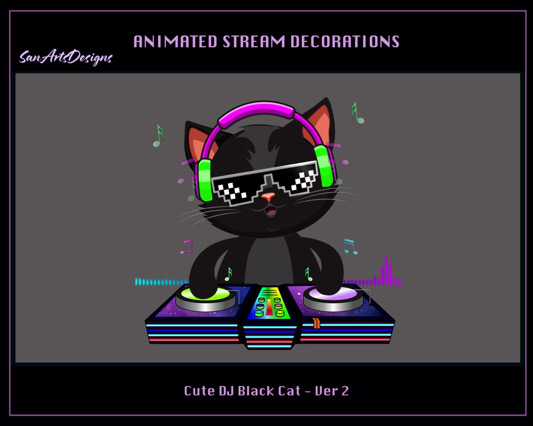 Animated DJ Black Cat Stream Decoration, Animated Stream Assets Galaxy ...