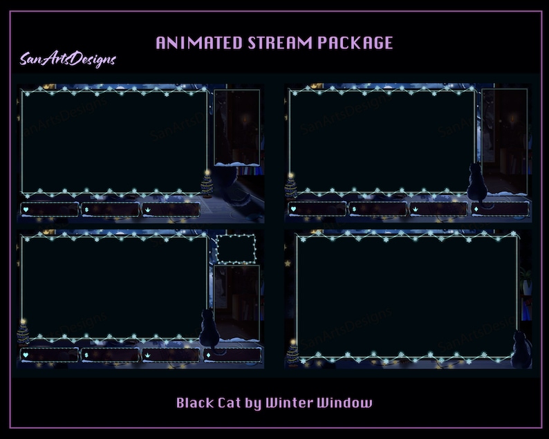 Animated Stream Overlay Layout Set Black Cat by the WINTER Window ...