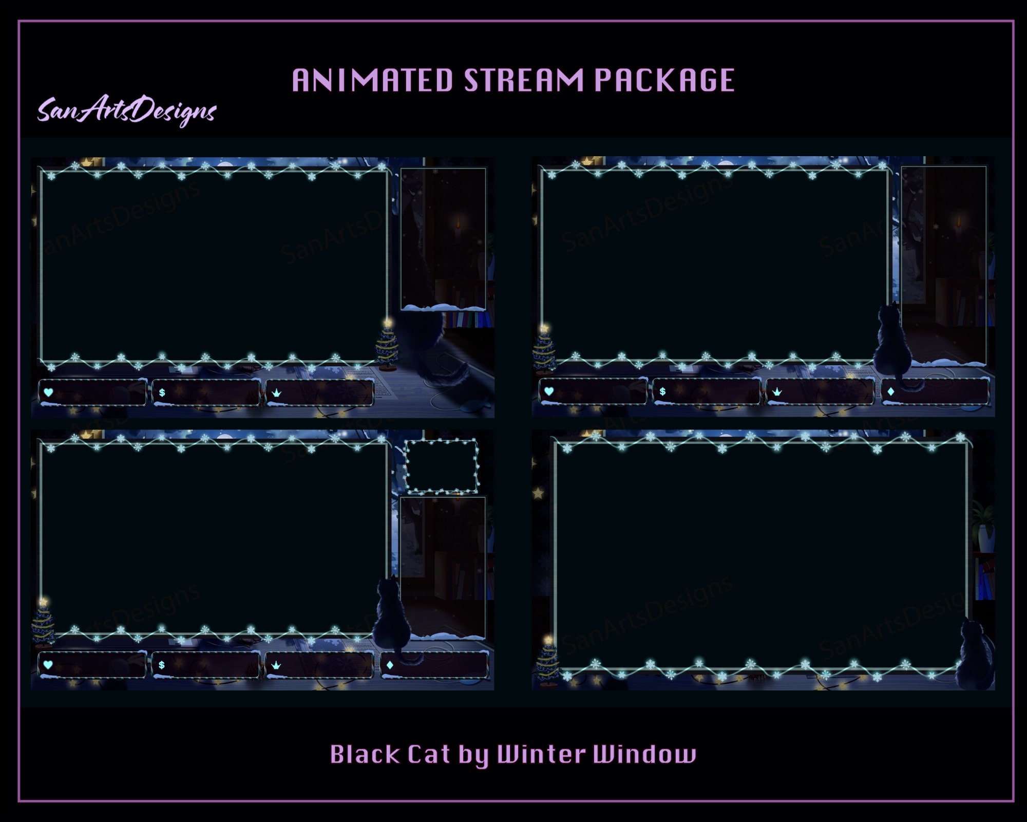 Animated Stream Overlay Layout Set Black Cat by the WINTER Window ...