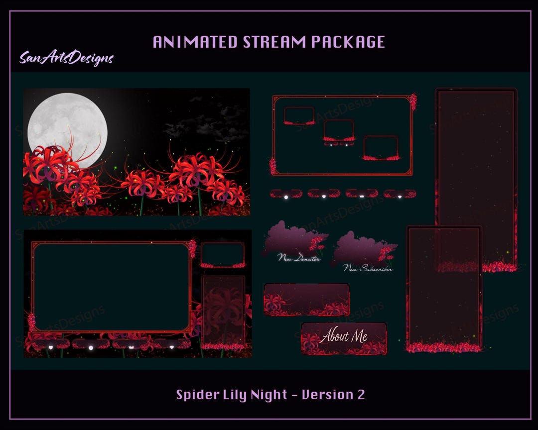 Animated Stream Package Spider Lily Garden, Animated Twitch Overlays ...