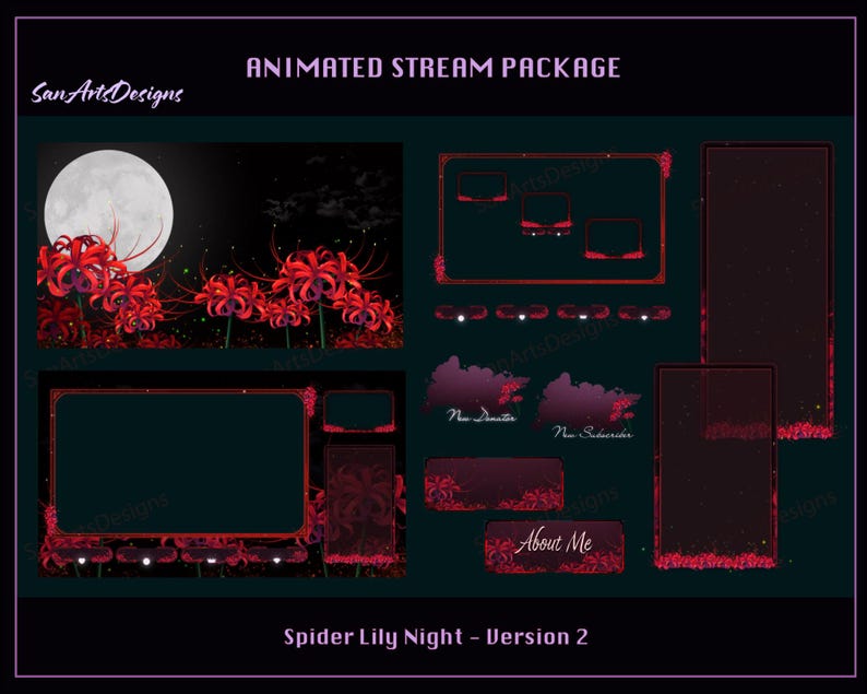 Animated Stream Package Spider Lily Garden, Animated Twitch Overlays ...