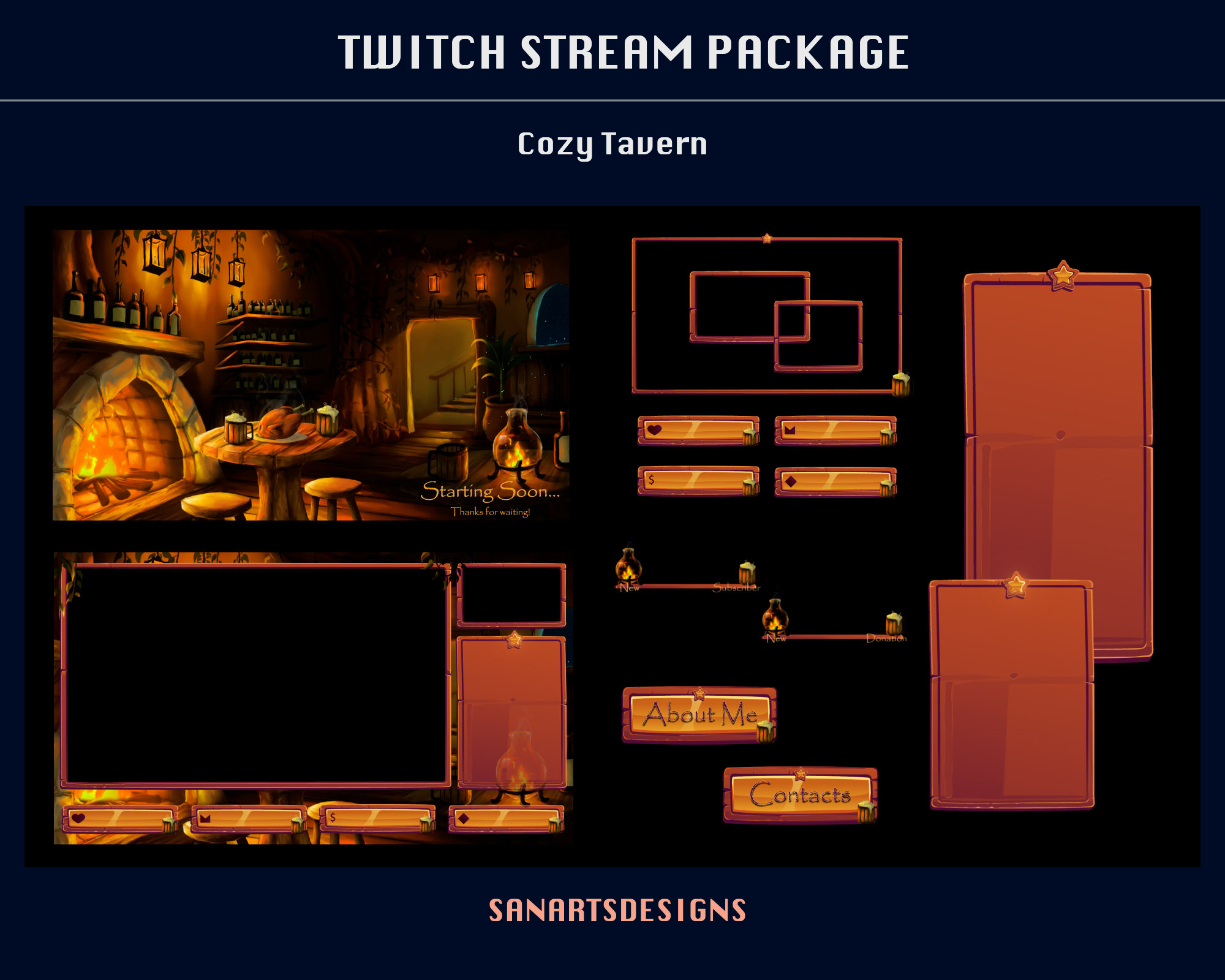 Animated Twitch Overlays Package Cozy Tavern, Warm Pub Animated Stream ...