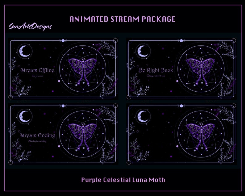 Animated Stream Package Purple Celestial Luna Moth, Animated Twitch ...