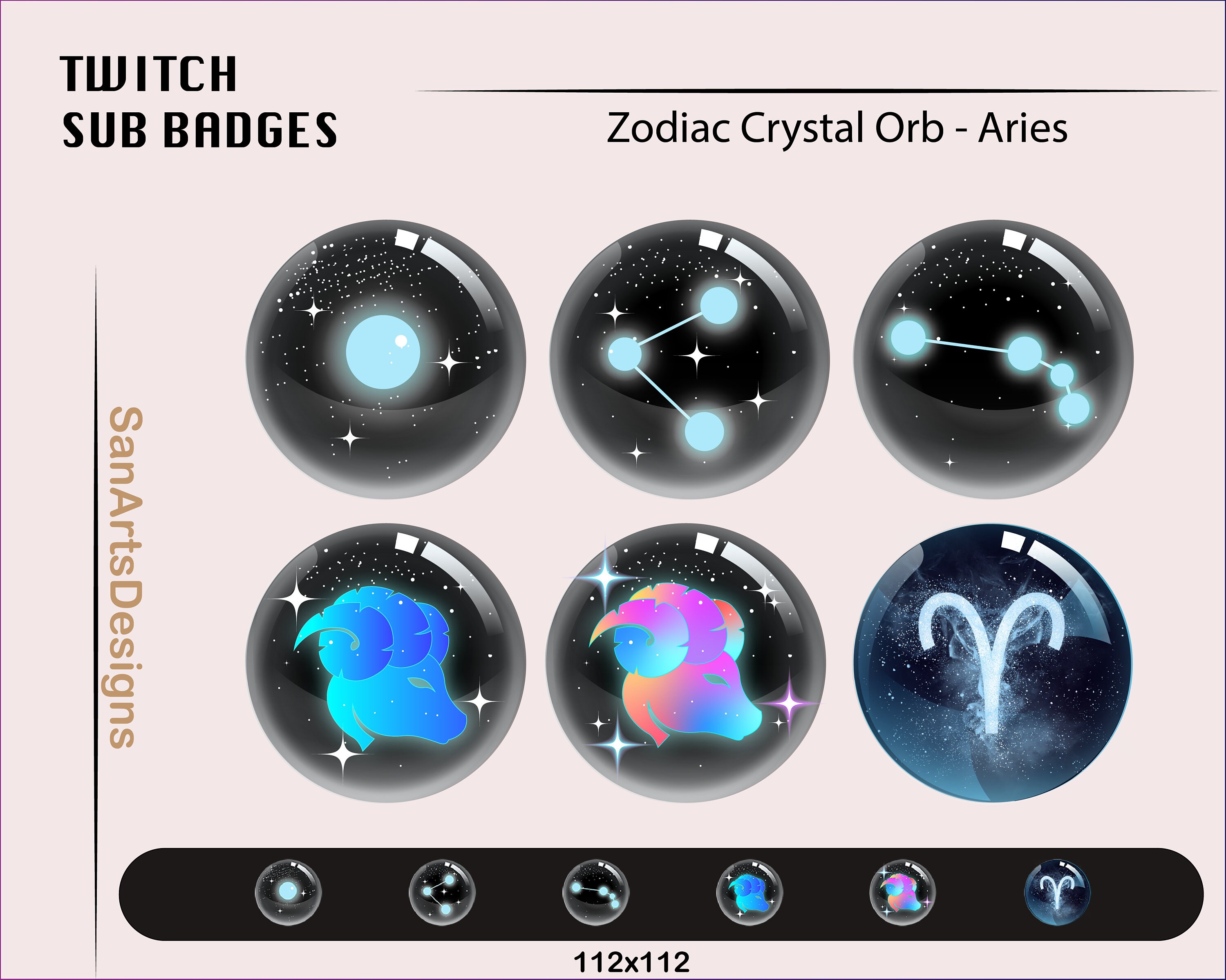 Aries Crystal Ball Twitch Sub Badges, Zodiac Magic Ball Twitch Sub ...