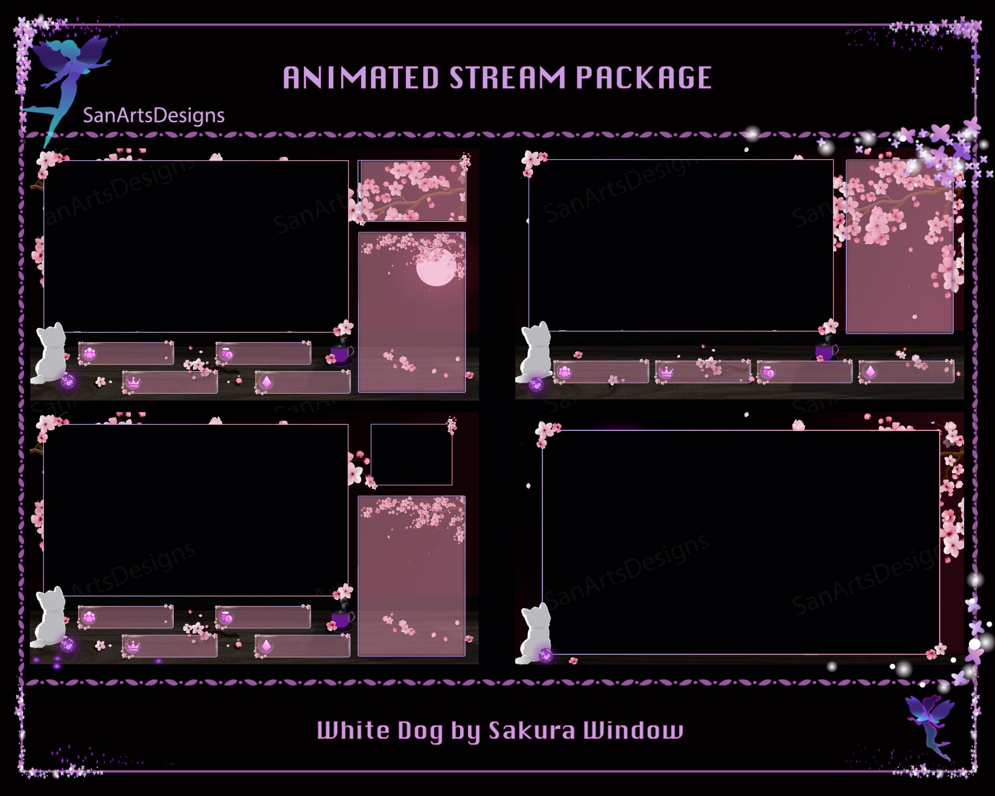 Animated Stream Package White Puppy by Sakura Window, Animated Twitch ...