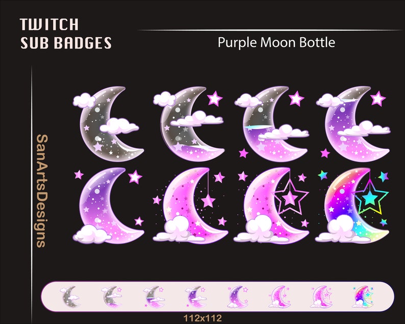 Purple Moon Bottle Twitch Sub Badges Purple Moon Stream Sub - Etsy