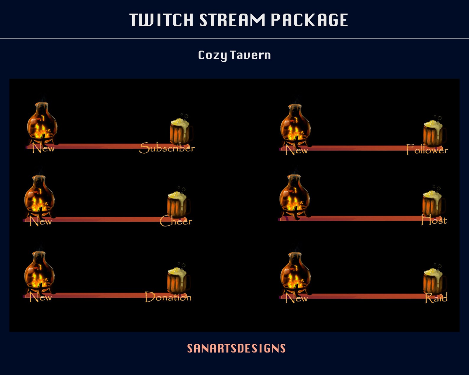 Animated Twitch Overlays Package Cozy Tavern, Warm Pub Animated Stream ...