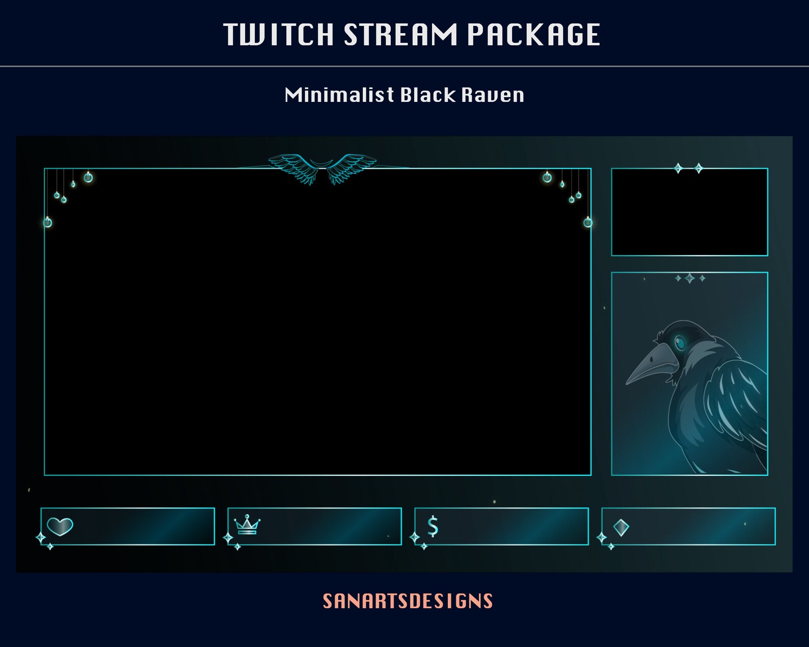 Animated Stream Package Black Raven, Animated Twitch Overlay Package ...