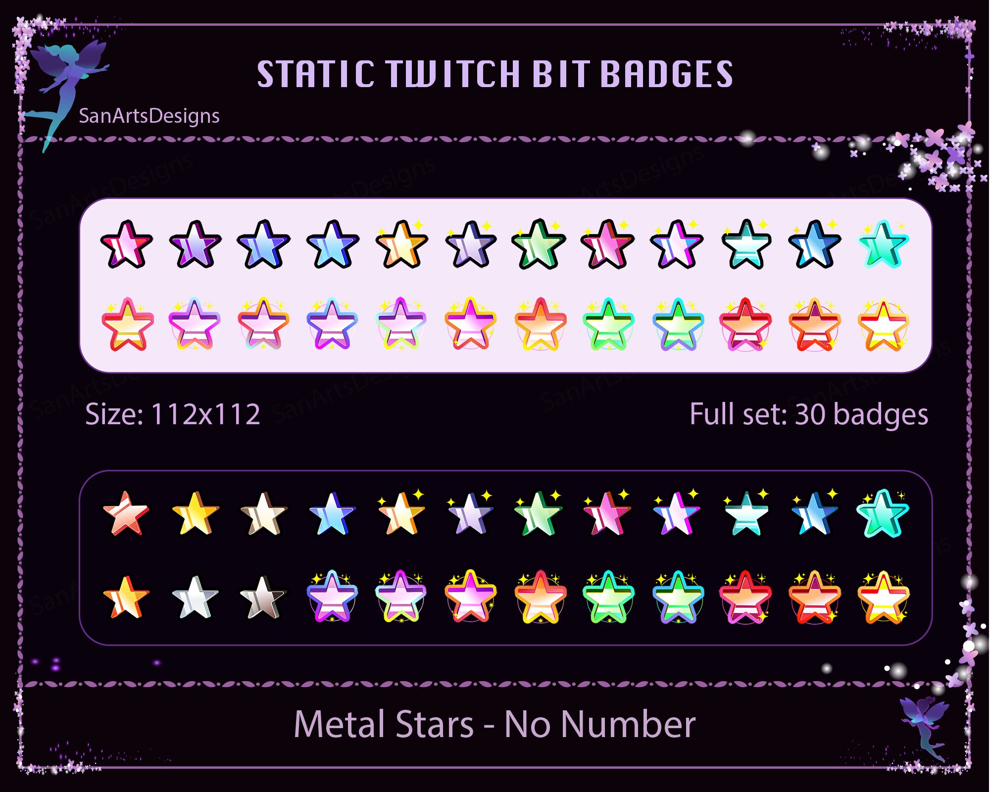 Metal Stars Twitch Bit Badges, Cute Colorful Stars Twitch Bit Badges ...