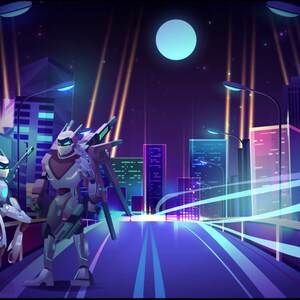 Animated Twitch Overlays Cyber City Robots, Neon Stream Overlays for ...