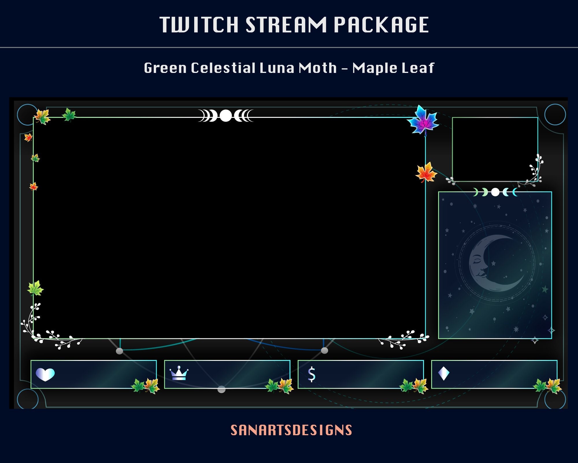 Static Stream Package Celestial Luna Moth Maple Leaf, Static Twitch ...