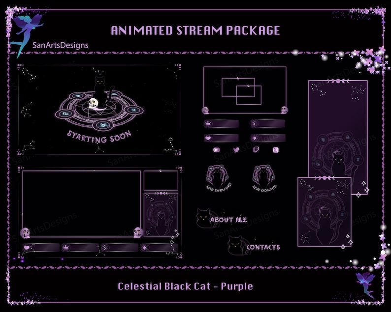 Animated Twitch Stream Overlays Package Celestial Witchy Black - Etsy