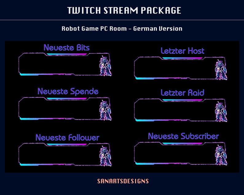 German Animated Stream Package Robot Game Room Animated - Etsy